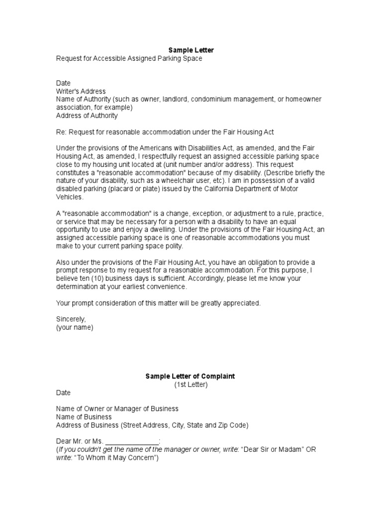 Sample Letter: Write: "To Whom It May Concern") | PDF | Americans With ...
