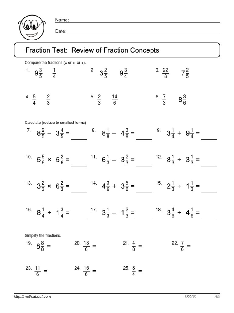 Fraction Test Pdf: Évaluation Des Fractions À Imprimer – AQNY