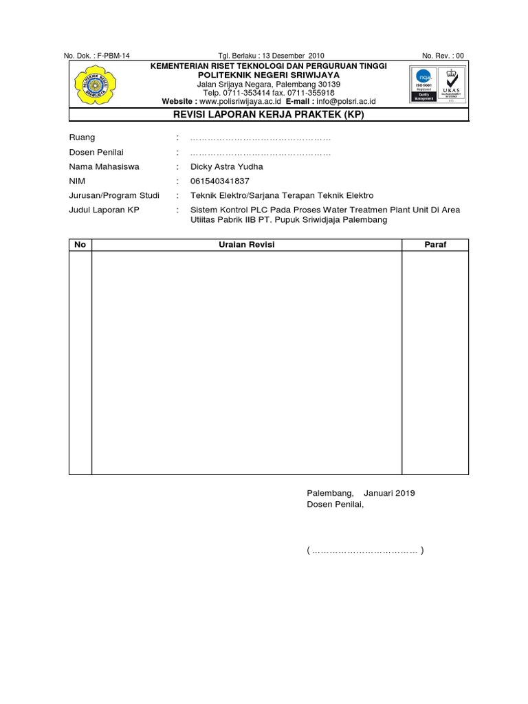Form 14 Revisi Laporan KP | PDF