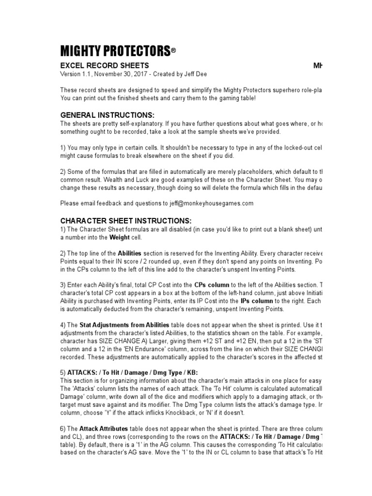Mighty Protectors: Excel Record Sheets MHG21003 | PDF | Leisure