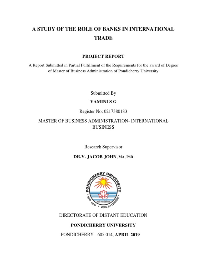 A Study of The Role of Banks in International Trade: Project Report ...