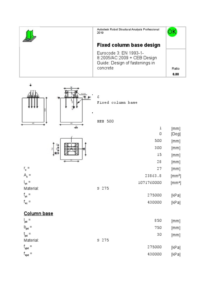 Fixed Column Base Design | PDF | Column | Strength Of Materials