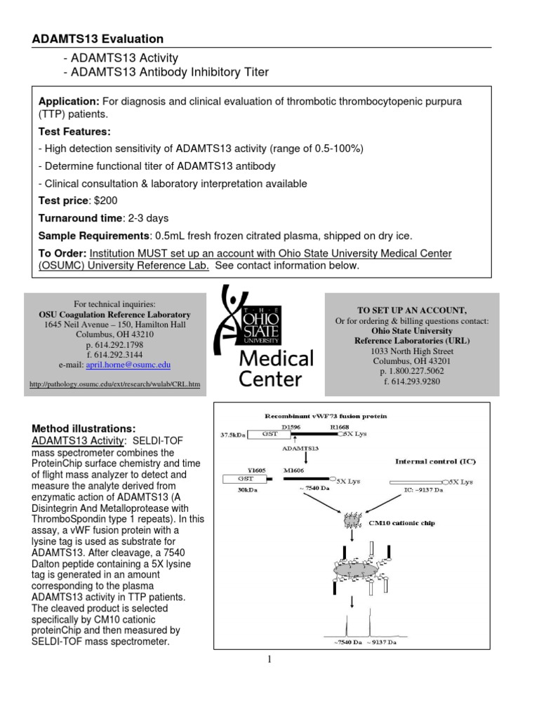 ADAMTS13 Activity - ADAMTS13 Antibody Inhibitory Titer | PDF | Mass ...