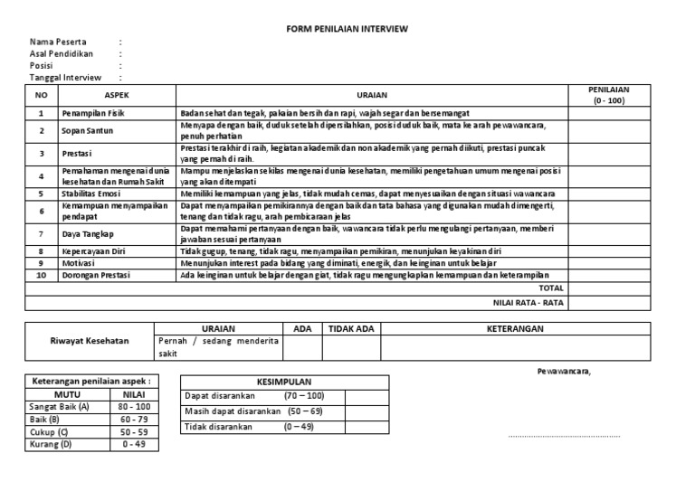 Form Penilaian Interview | PDF
