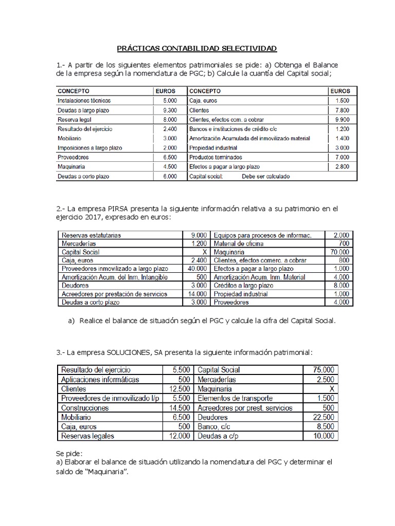 Prácticas Contabilidad Selectividad | PDF | Contabilidad | Hoja de balance