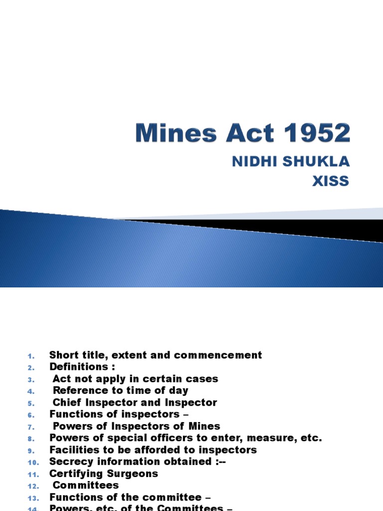 The Mines Act, 1952: Key Definitions and Provisions | PDF | Overtime ...