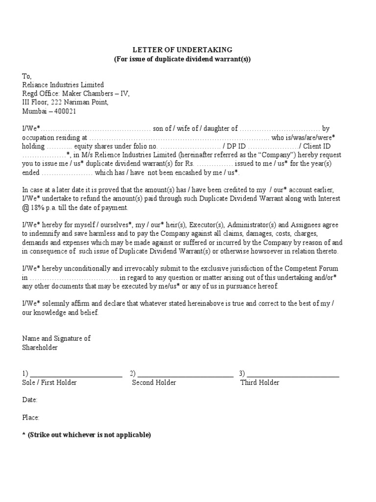 Letter of Undertaking | PDF