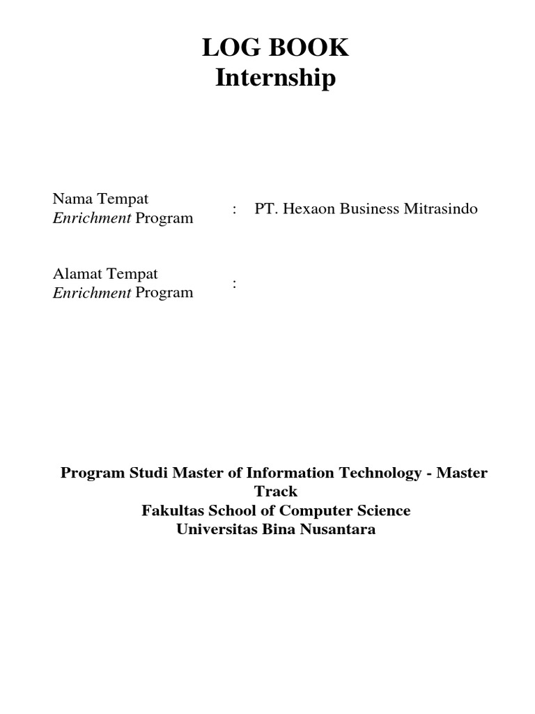 Log Book Internship: Nama Tempat: PT. Hexaon Business Mitrasindo | PDF ...