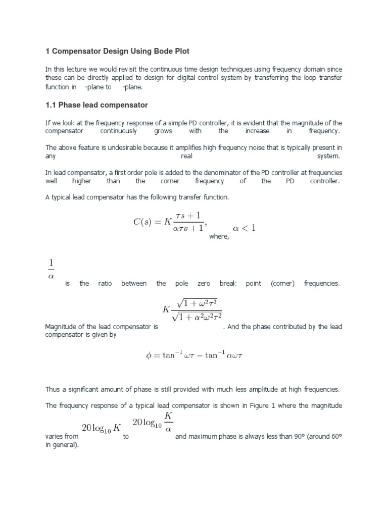 Compensator Design Using Bode Plot | PDF | Algorithms | Electrical Engineering