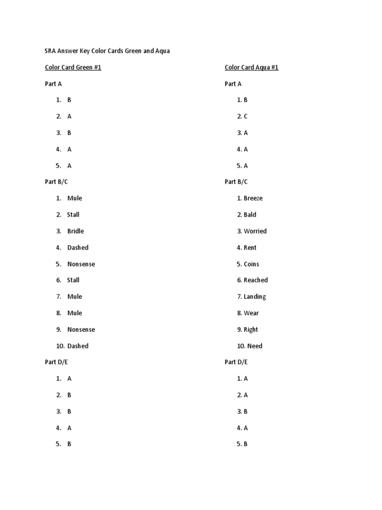 Sra Answer Key Color Cards Green and Aqua | PDF | Nature