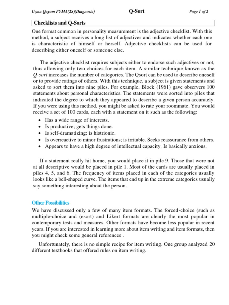 Checklists and Q-Sorts: Q-Sort Increases The Number of Categories. The ...