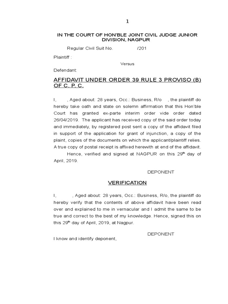 Order 39 Rule 3 Compliance Affidavit | PDF