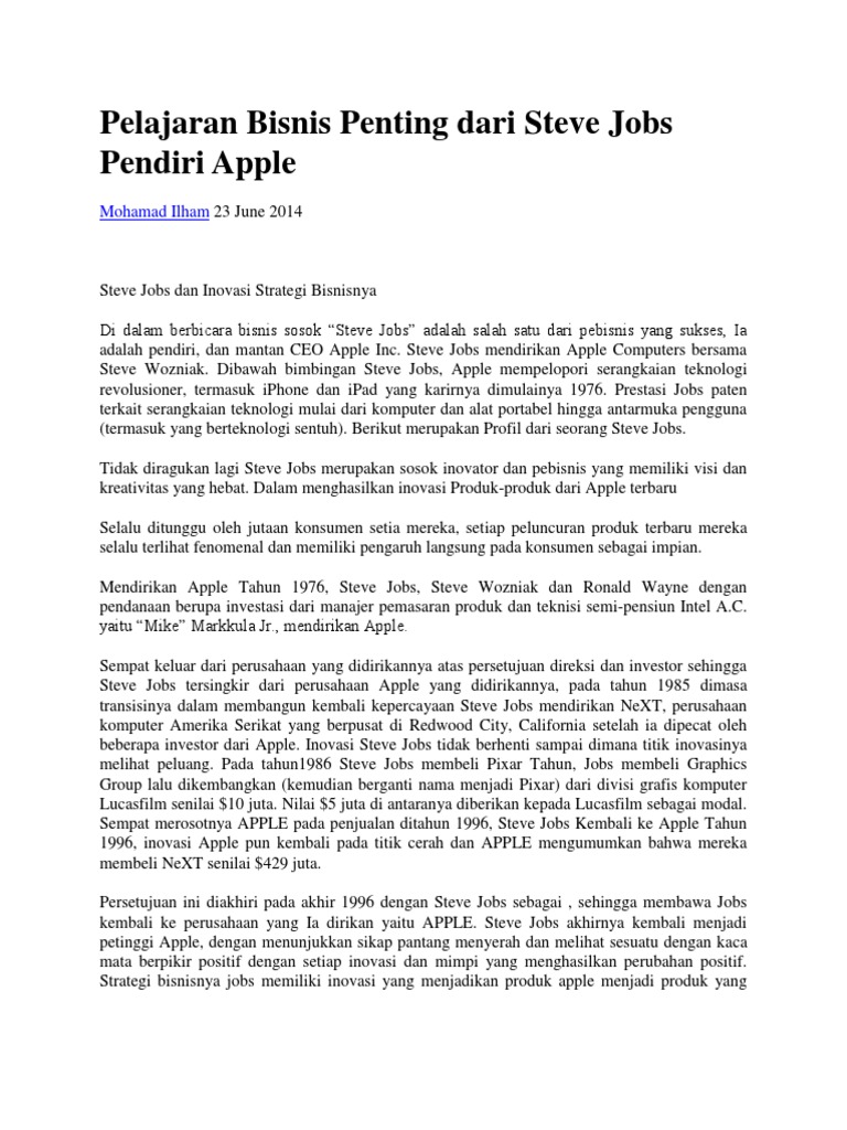 Pelajaran Bisnis Penting Dari Steve Jobs Pendiri Apple | PDF
