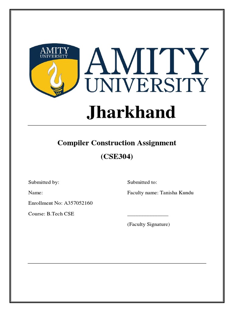 Jharkhand: Compiler Construction Assignment (CSE304) | PDF