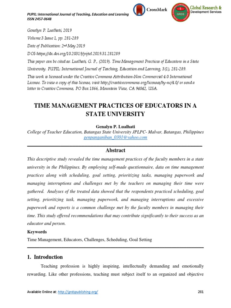 Educators' Time Management Practices | PDF | Time Management ...