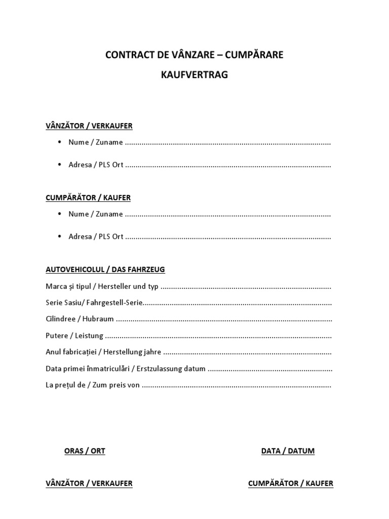 Contract de Vânzare Auto Germania | PDF