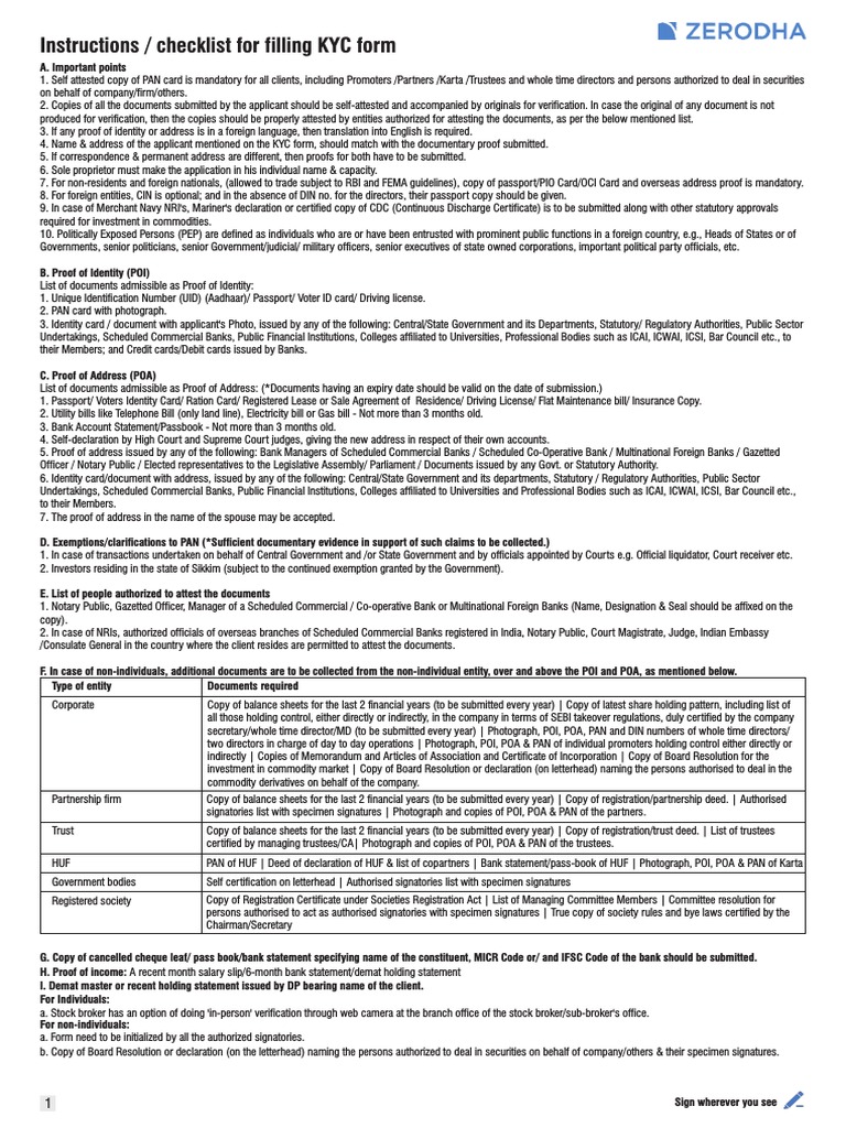 Instructions / Checklist For Filling KYC Form | PDF | Identity Document ...