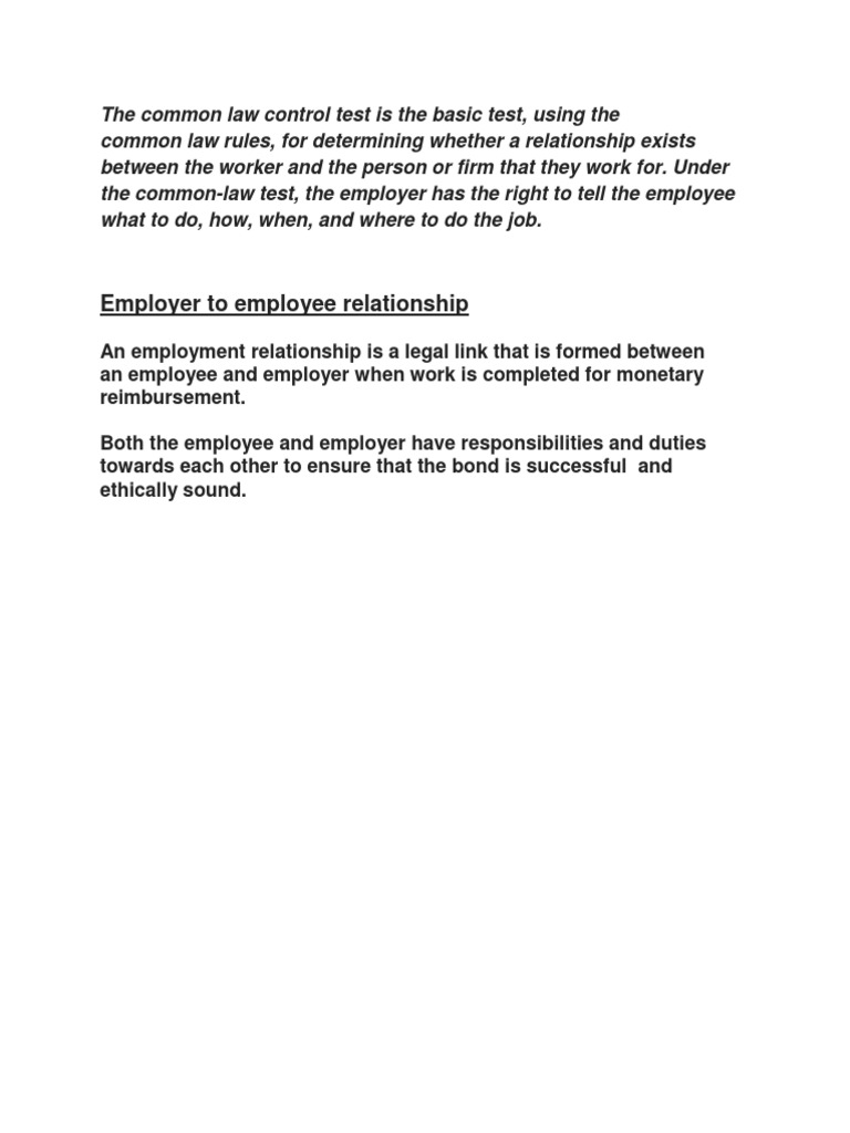 Common Law Control Test Determines Employer-Employee Relationship | PDF ...