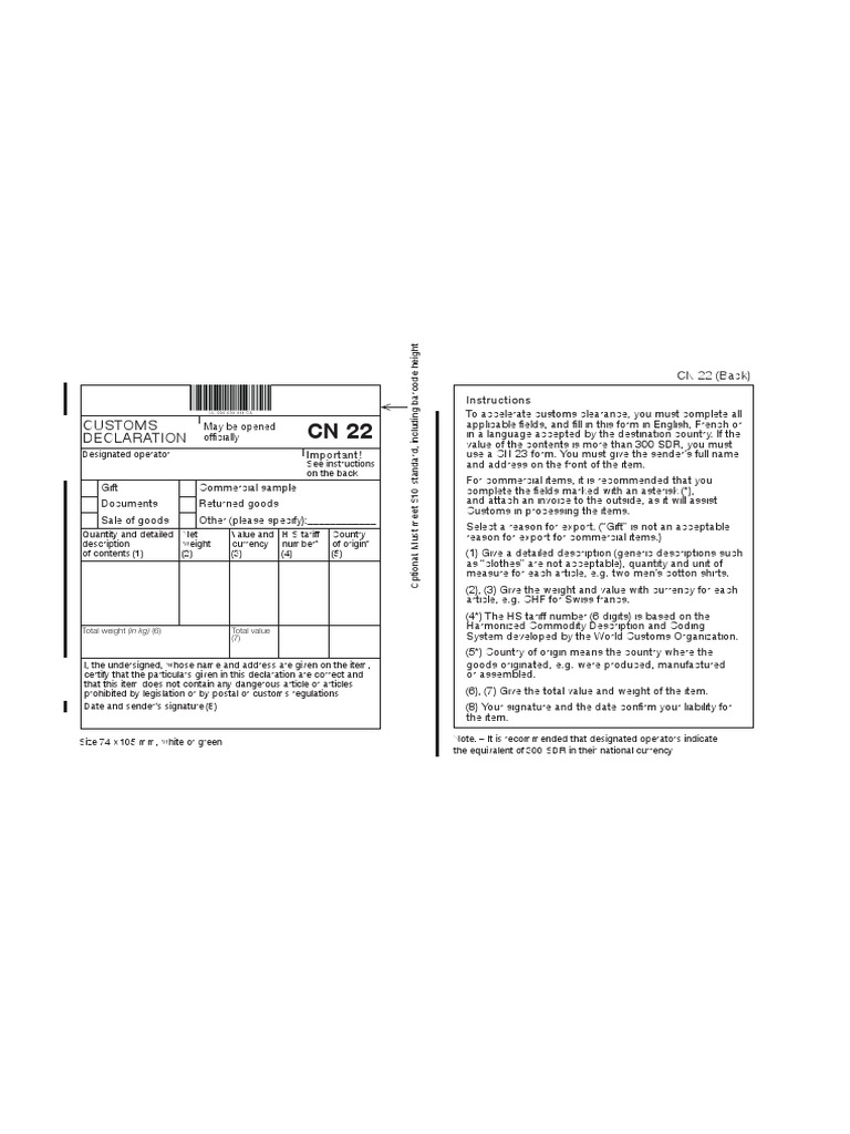 CN22.pdf | Customs | Swiss Franc