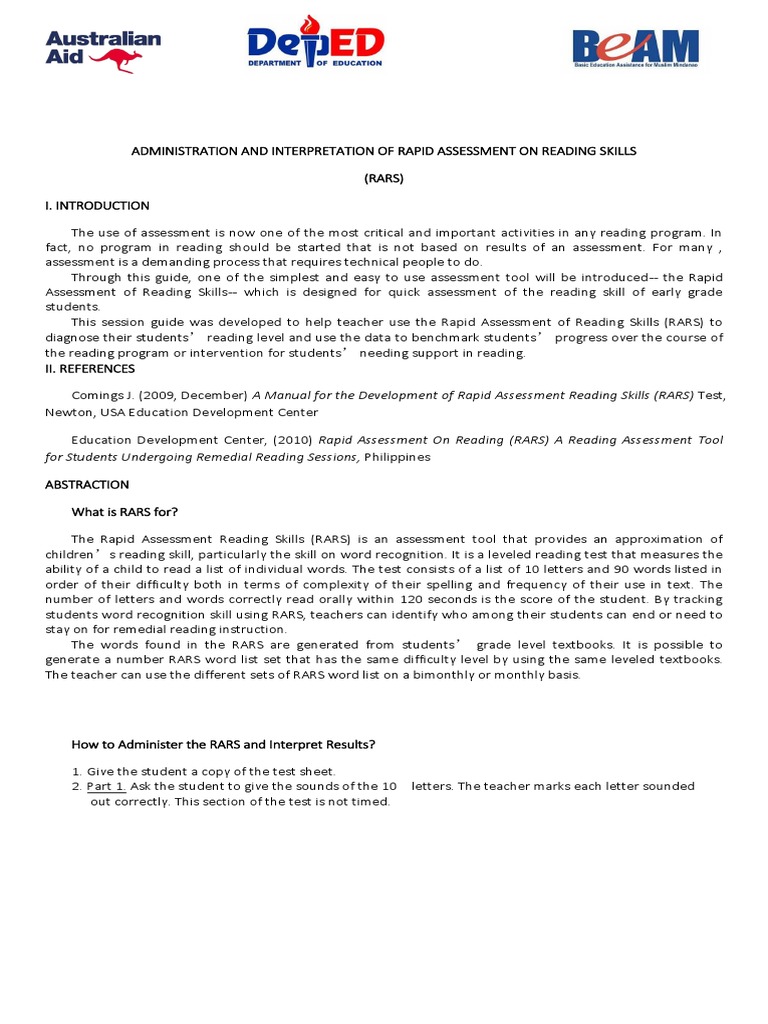 Rapid Assessment On Reading Skills Ni Tere | PDF | Business