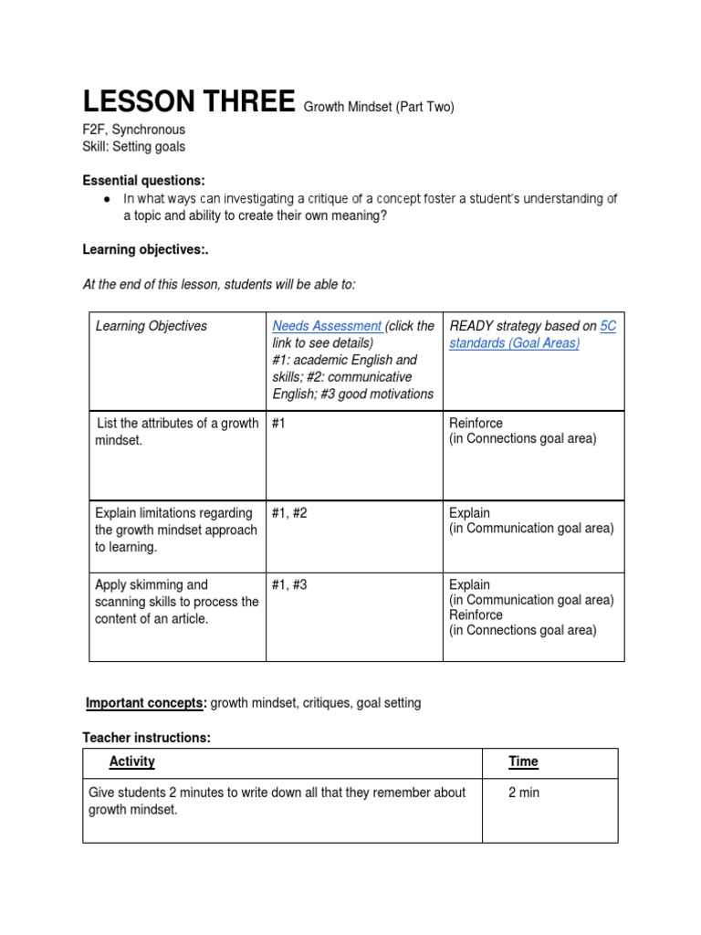 Lesson Three: Essential Questions | PDF