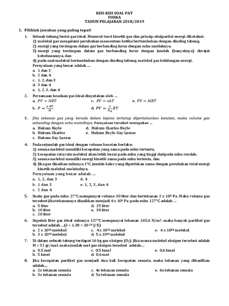 Kisi Kisi Soal Fisika | PDF