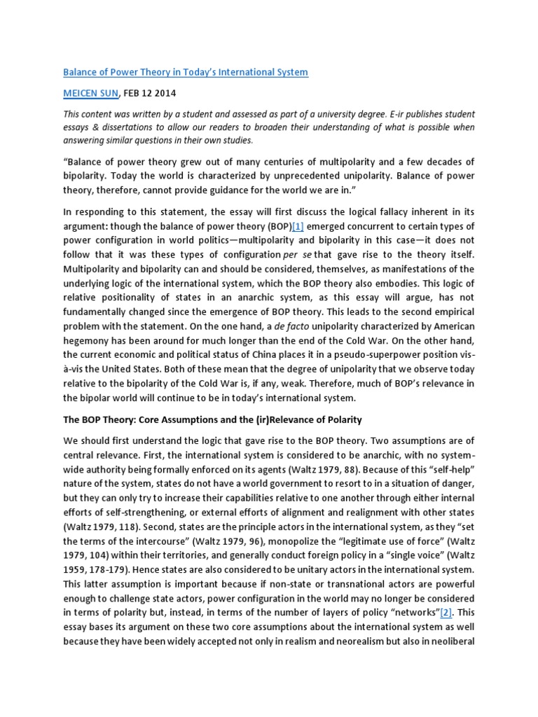 Balance of Power Theory in Today's International System | PDF ...