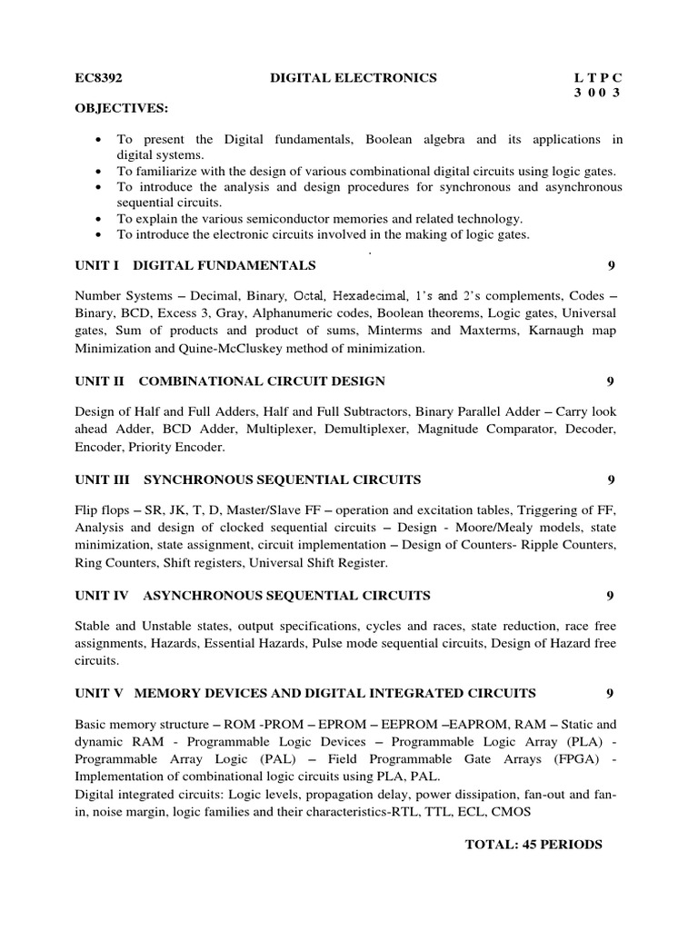 Ec8392 Digital Electronics Syllabus | PDF | Digital Electronics | Logic ...