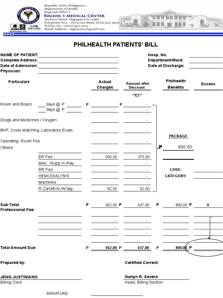 Philhealth Patients' Bill: Amount After Discount | PDF | Fee | Health ...