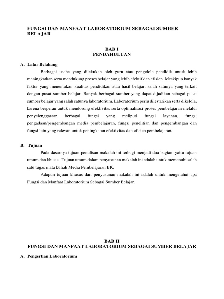 Fungsi Dan Manfaat Laboratorium Sebagai Sumber Belajar | PDF