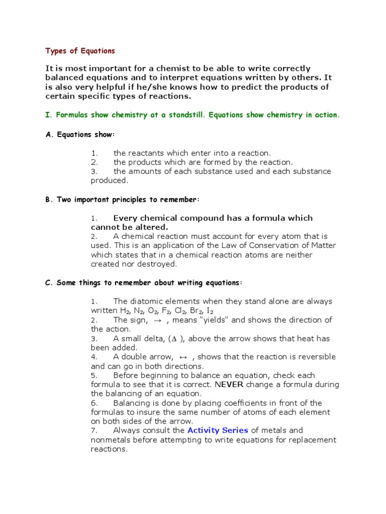 Types of Equations | PDF | Chemical Reactions | Precipitation (Chemistry)