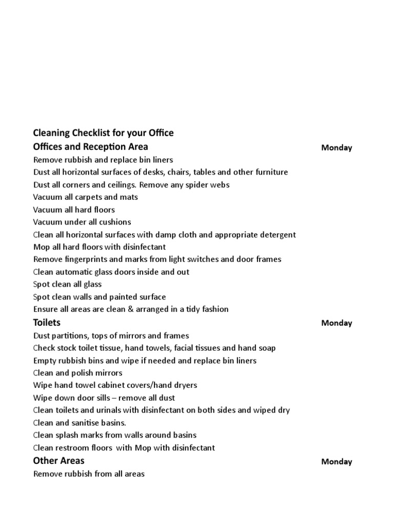 Office Cleaning Checklist Template | PDF