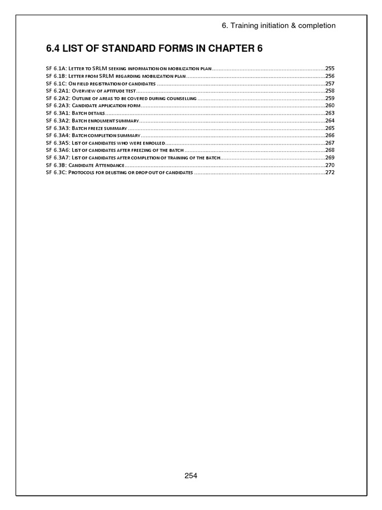 6.4 List of Standard Forms in Chapter 6: 6. Training Initiation ...