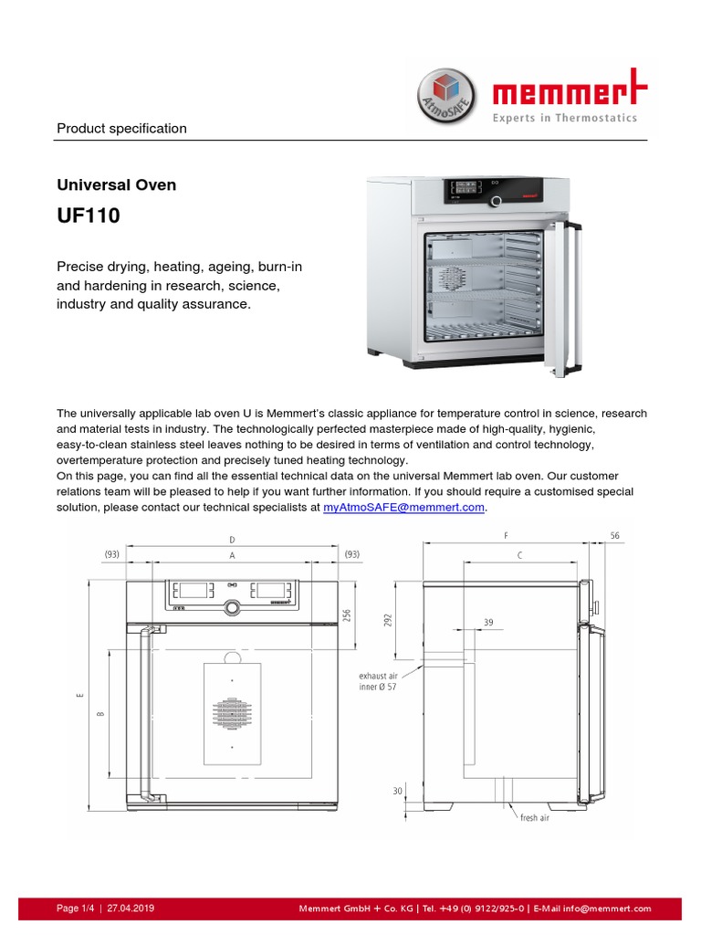 Memmert Universal Oven UF110.En | PDF | Door | Temperature