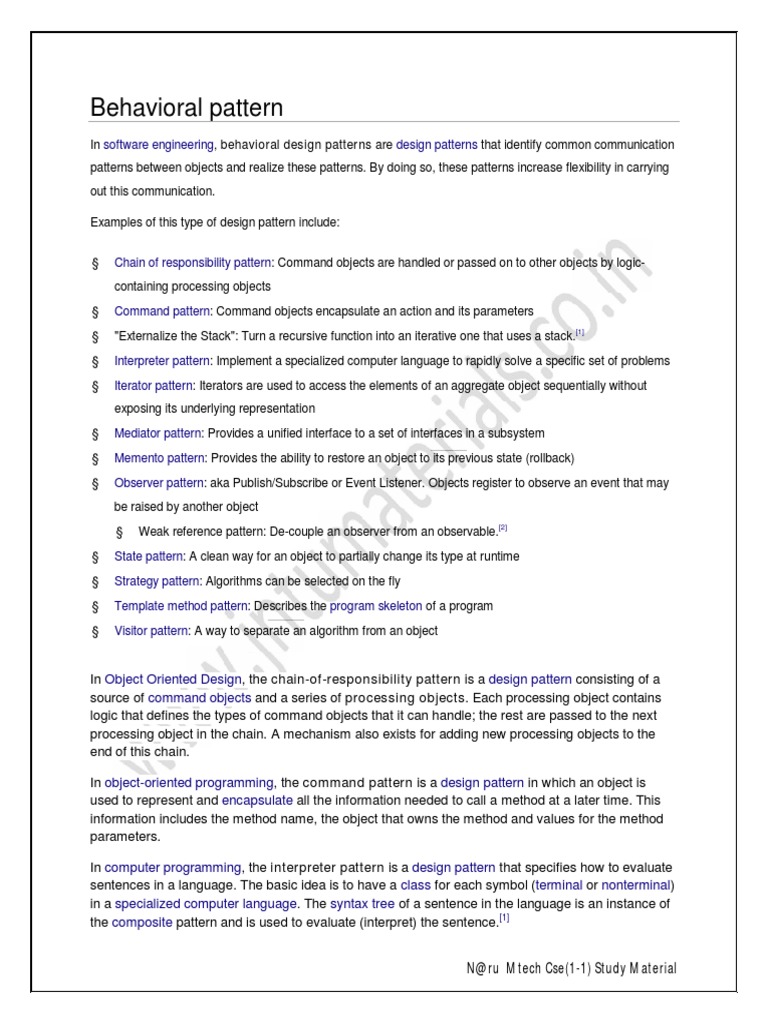 Behavioral Pattern: Behavioral Design Patterns Are | PDF | Air Traffic Control | Method ...