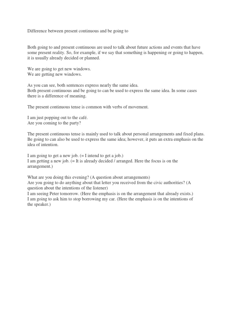 Difference Between Present Continuous and Be Going To | PDF