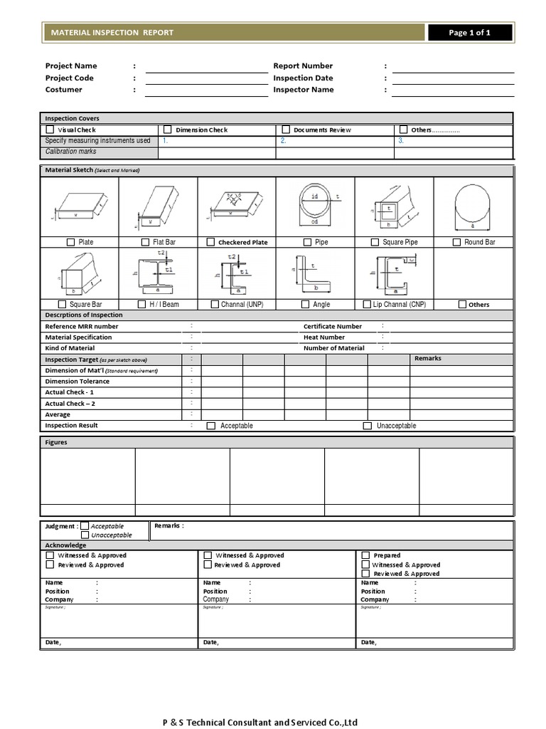 Project Name: Report Number: Project Code: Inspection Date: Costumer ...