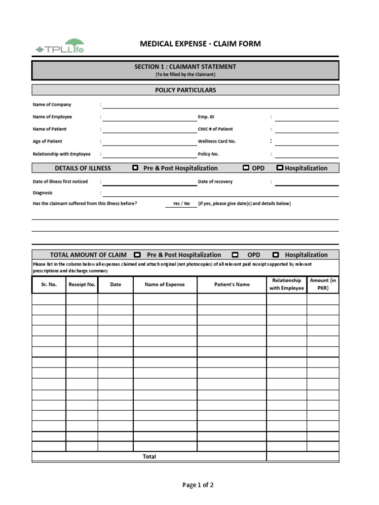 Claim Form of TPL Life | PDF | Patient | Hospital
