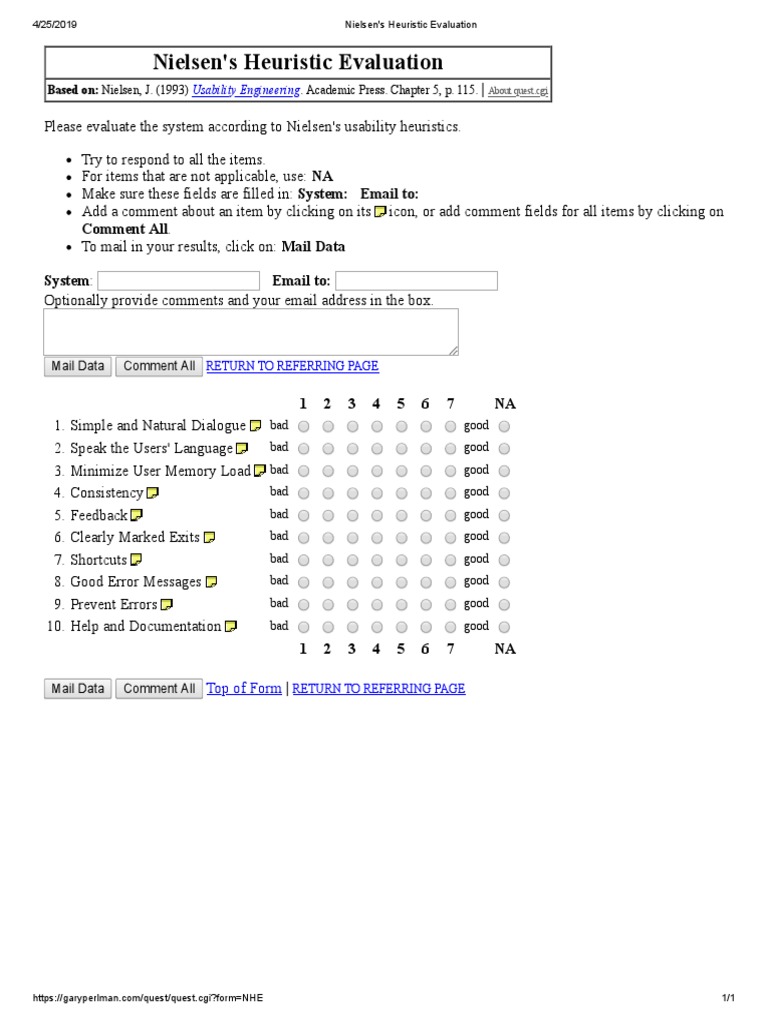 Nielsen's Heuristic Evaluation Tool | PDF