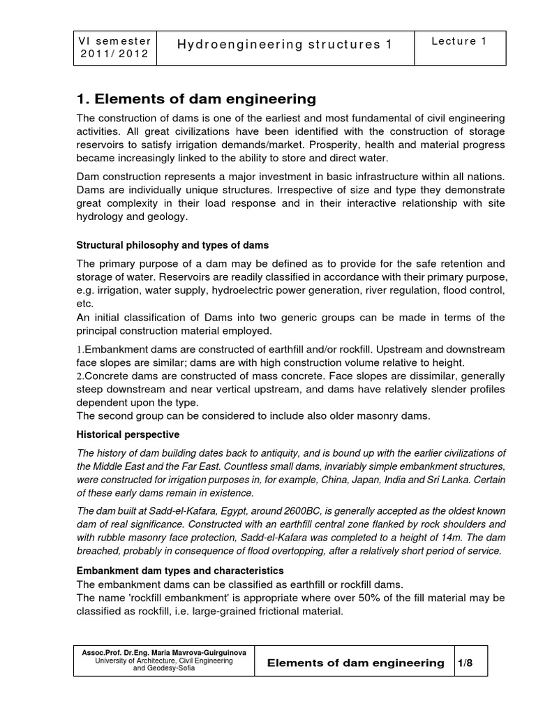 Elements of Dam Engineering: Hydroengineering Structures 1 | PDF ...