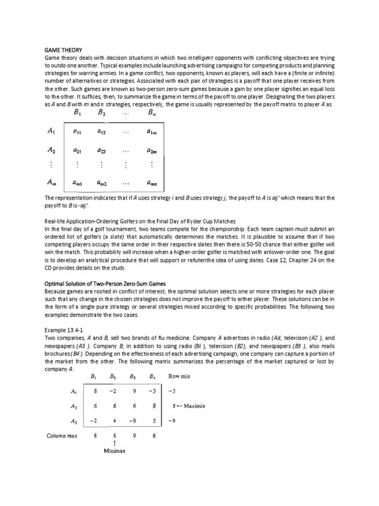 Game Theory Linear Programming Applied Mathematics 2387