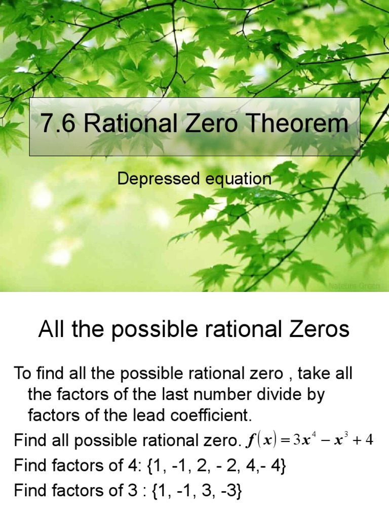 Rational Zero Theorem Explained | PDF | Factorization | Zero Of A Function