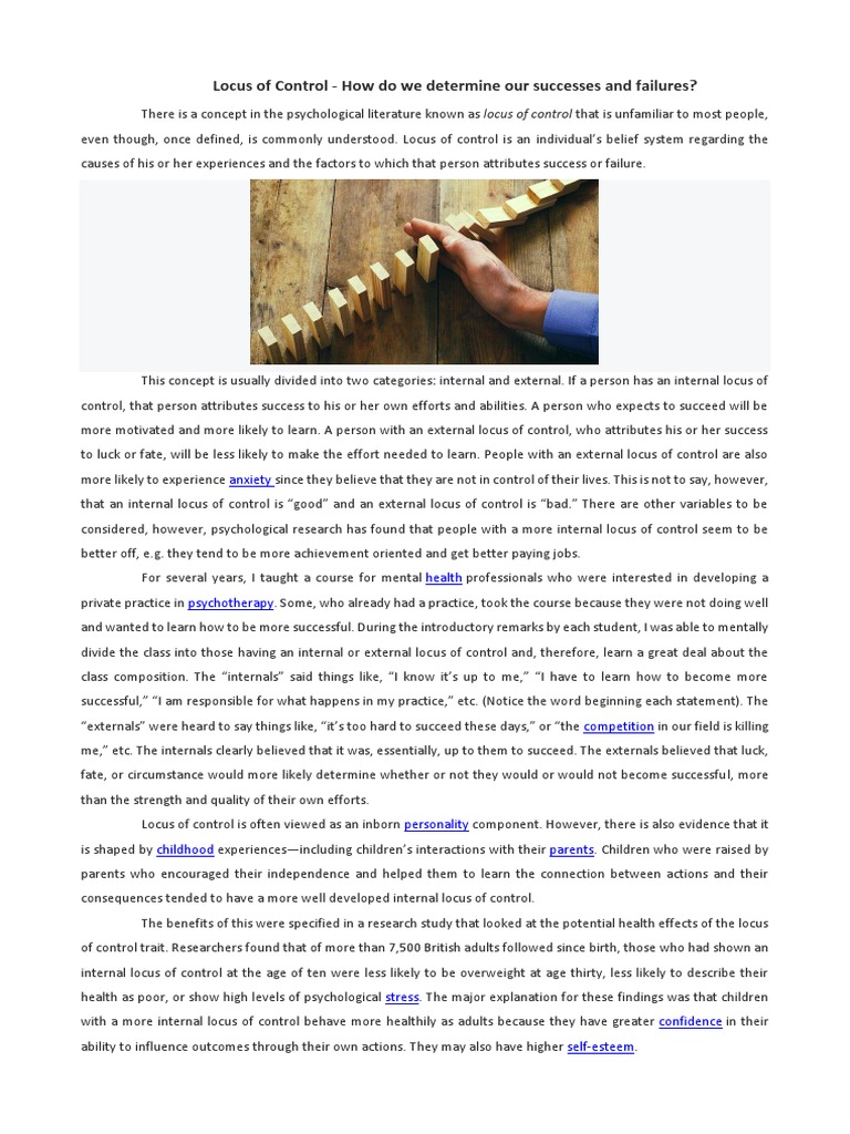 #1 - Locus of Control | PDF | Behavior Modification | Applied Psychology