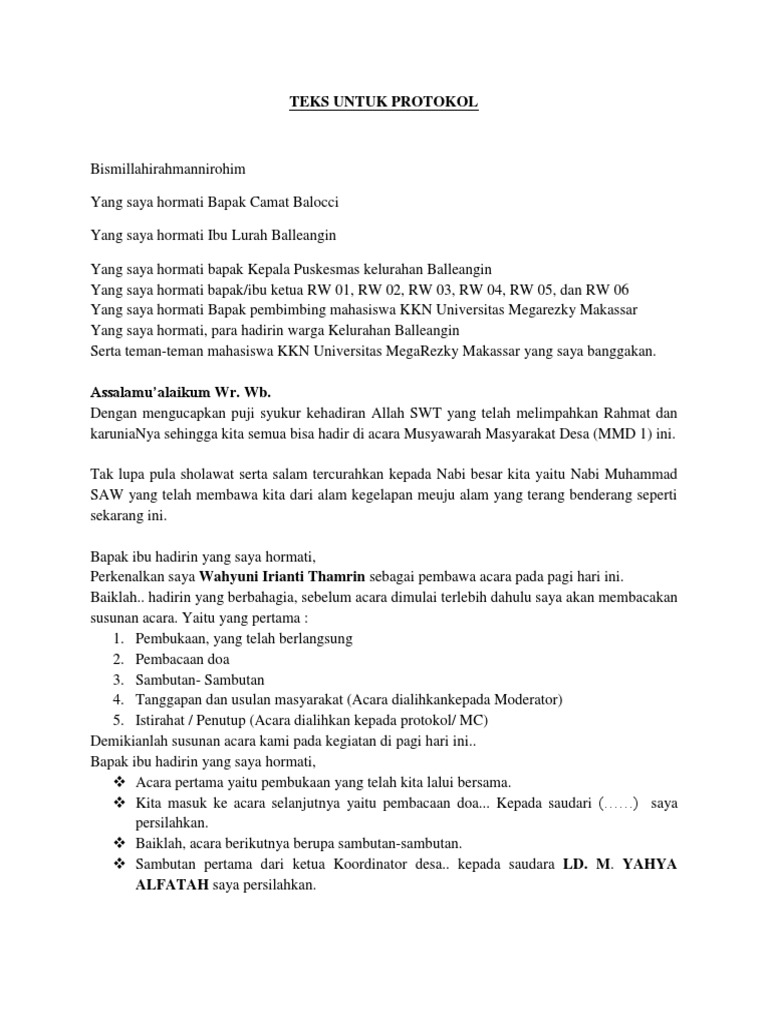 Teks Untuk Protokol | PDF