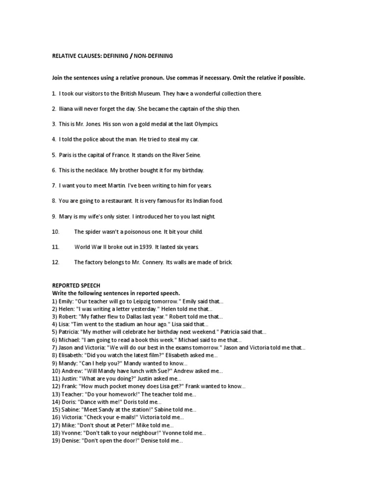 Relatives and Reported Speech | PDF