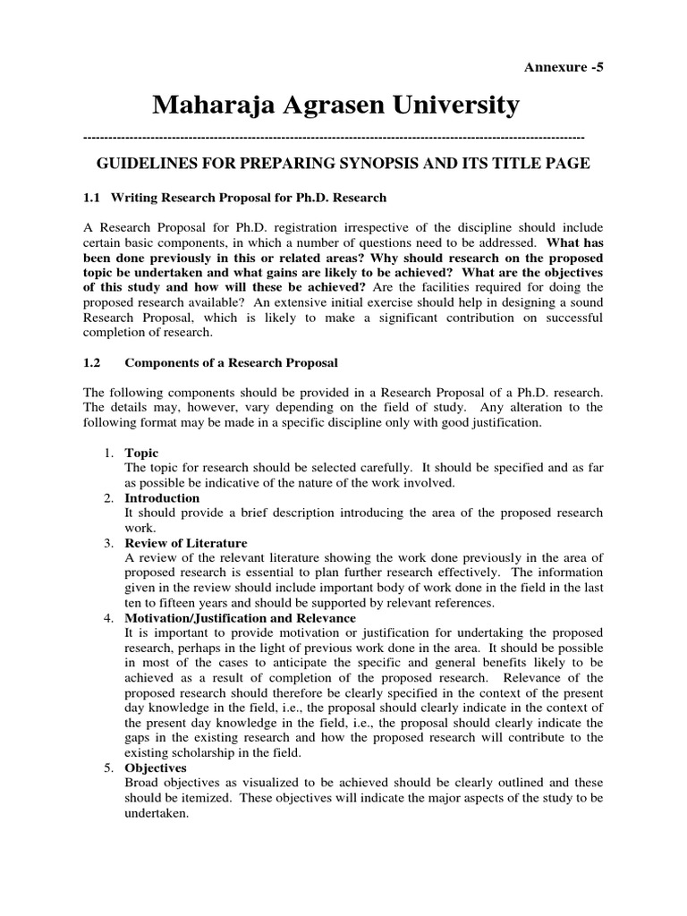 Guidelines for Preparing a Research Proposal: Components, Structure, and Formatting Requirements ...
