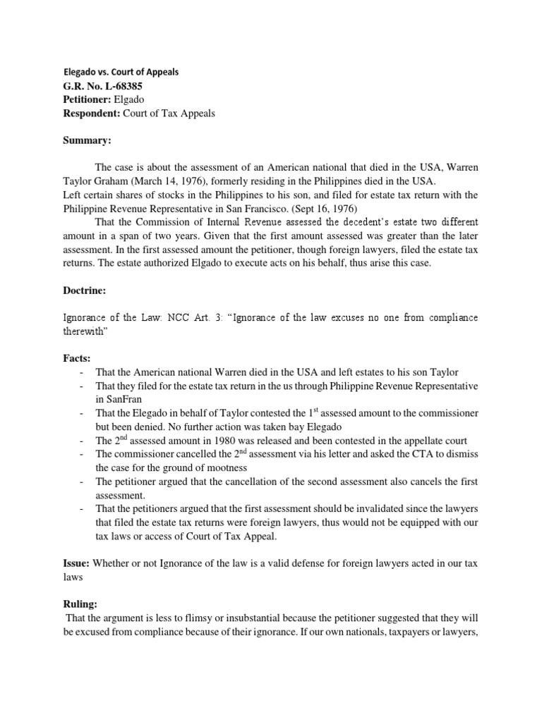 Elegado vs. Court of Appeals: Estate Tax Dispute | PDF