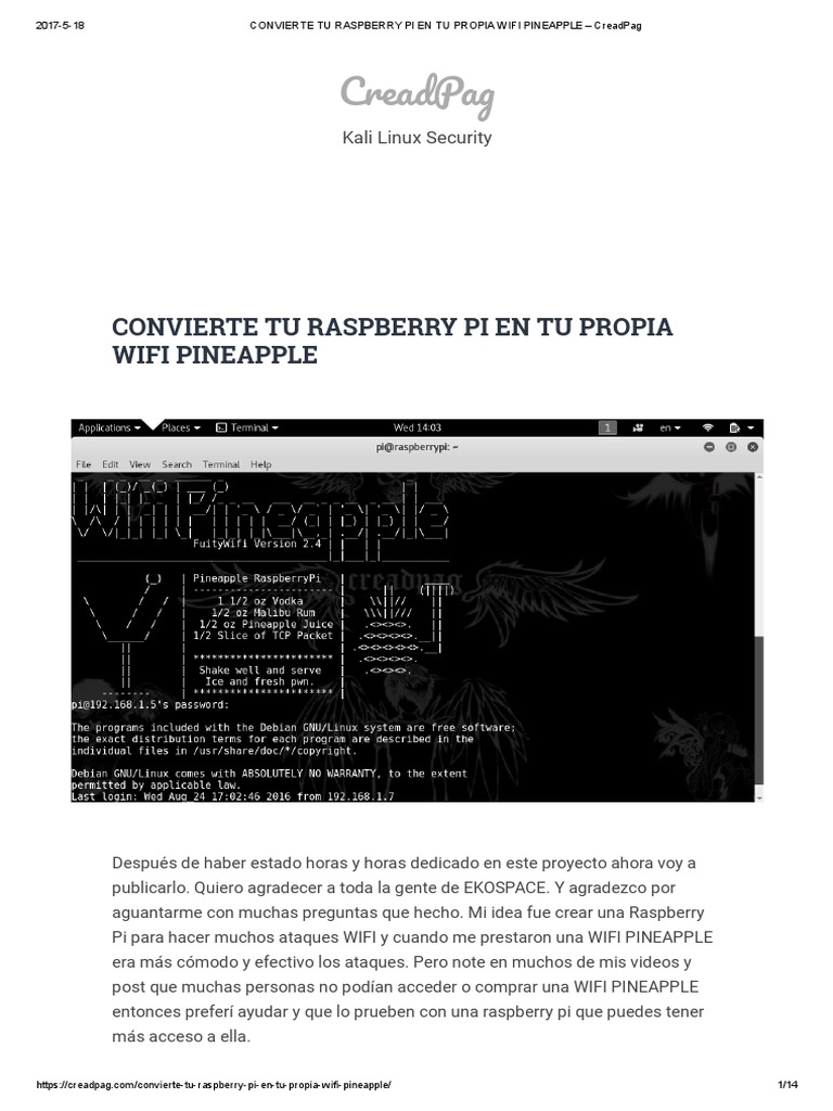 Convierte Tu Raspberry Pi en Tu Propia Wifi Pineapple | PDF | Raspberry ...
