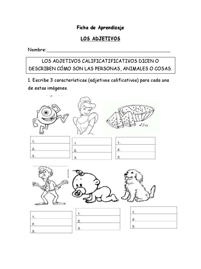 Ficha de Aprendizaje Los Adjetivos | PDF
