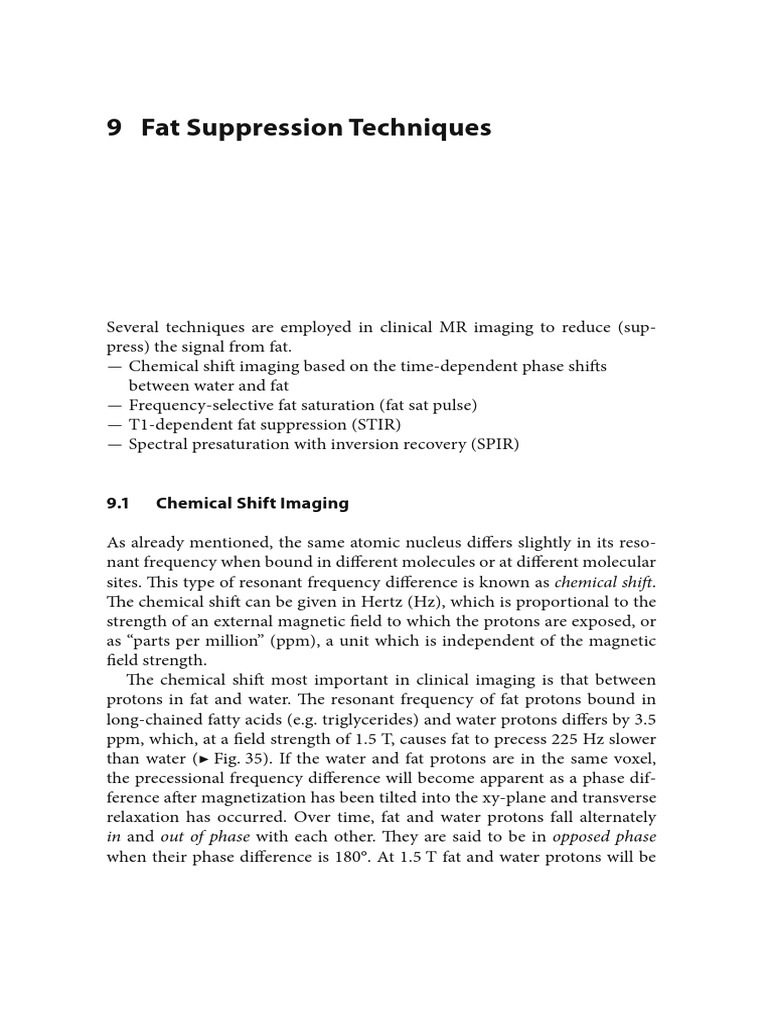 9 Fat Suppression Techniques | PDF | Magnetic Resonance Imaging | Medical Imaging